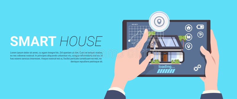 Smart Home Control Technology Concept with Hands Holding Tablet Device ...