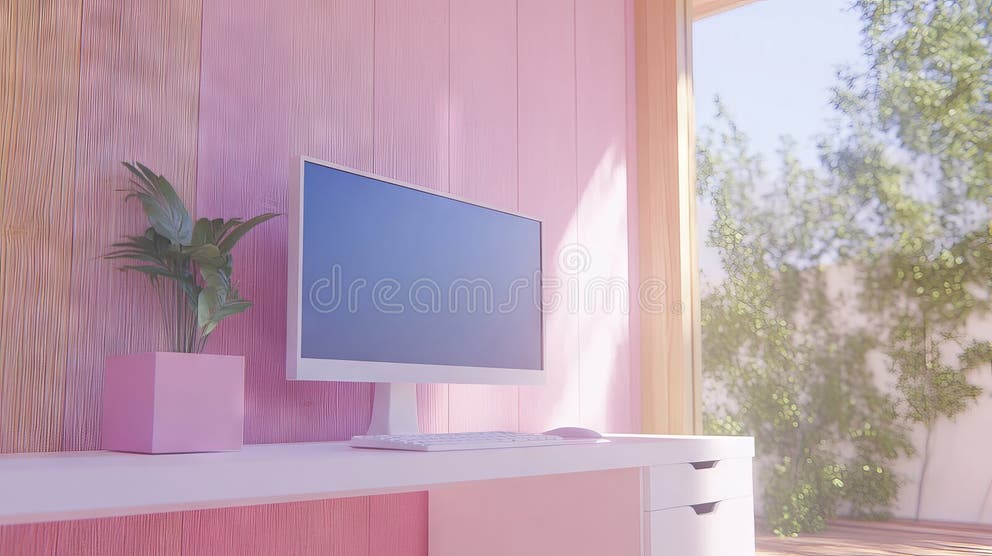 Smart Home. 3D Rendering of a Modern Workstation with Colored LEDs ...