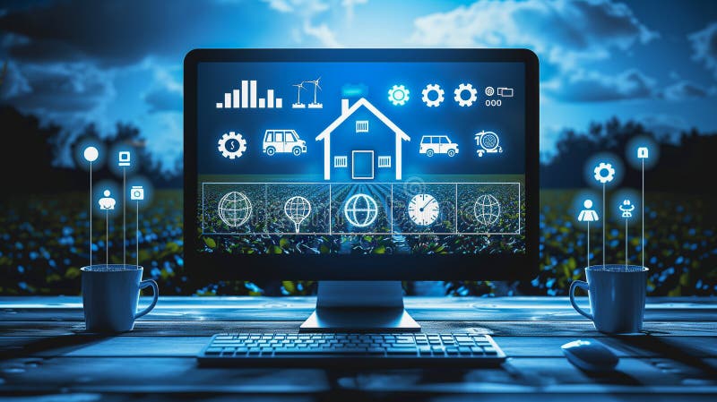 Smart Home Dashboard Displayed on a Computer at Night Stock ...