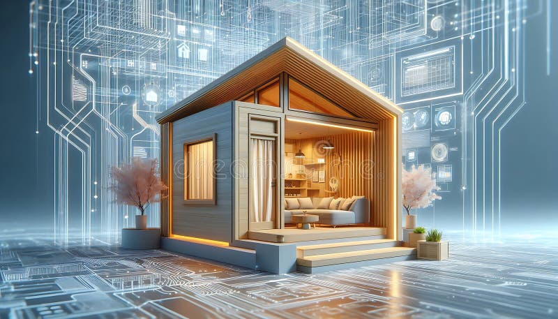 Smart Home Design with Integrated Technology Stock Illustration ...