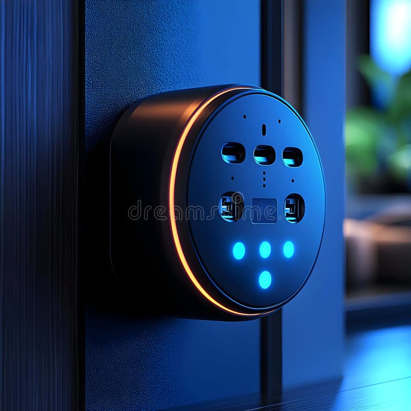 Smart Home Device with Blue Light Illustration Stock Illustration ...