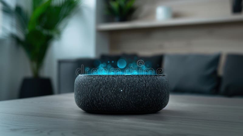 Smart Home Device with Glowing Blue Lights Stock Illustration ...