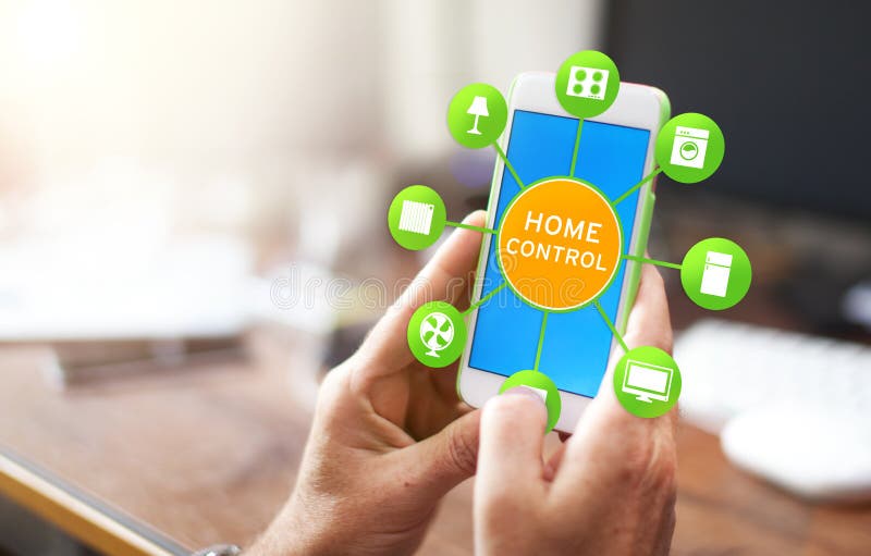 Smart Home Device - Home Control App on Smartphone Stock Image - Image ...