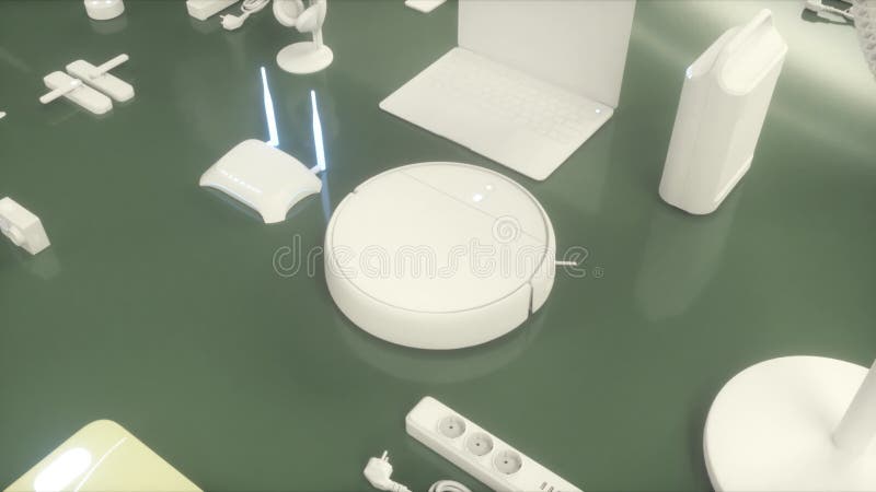 Smart Home Devices Lay on the Green Background. Modern Smart Home ...