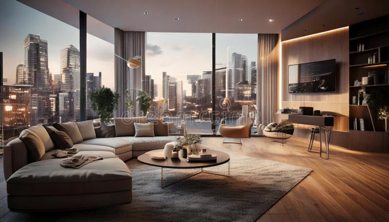 Smart Home Devices in Modern Living Room Stock Illustration ...