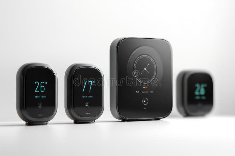 Modern Smart Home Devices Displaying Temperature and Time in a Sleek ...