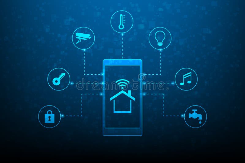 Smart Home Digital Technology on Mobile Phone. Internet of Thing Home ...