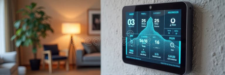 Smart Home Display in Cozy Living Room with Modern Technology Interface ...