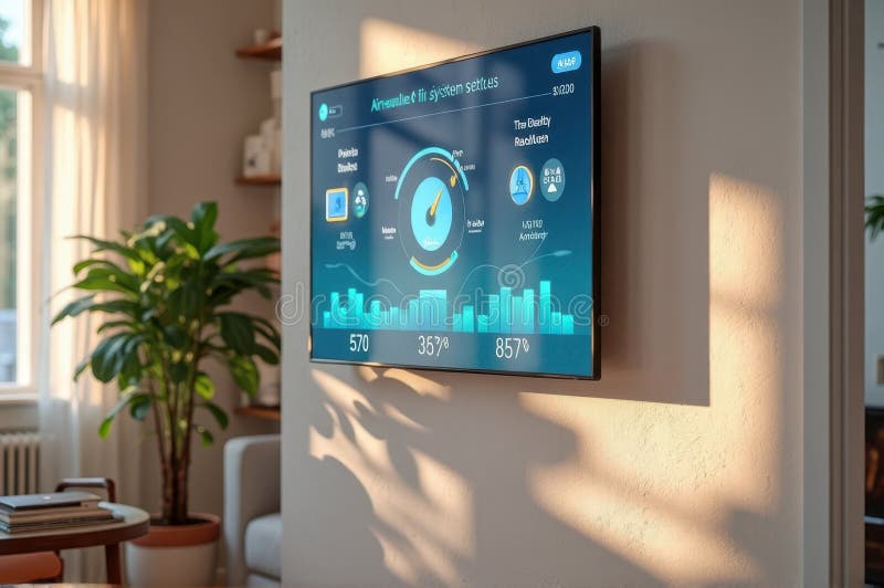 Smart Home Display Showing Air Quality Metrics in Bright Sunlit Room ...