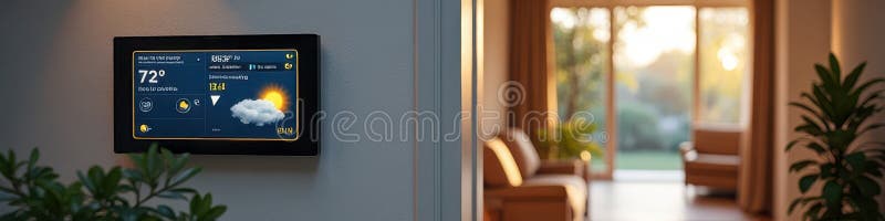 Smart Home Display Showing Weather, Temperature, and Sustainability in ...