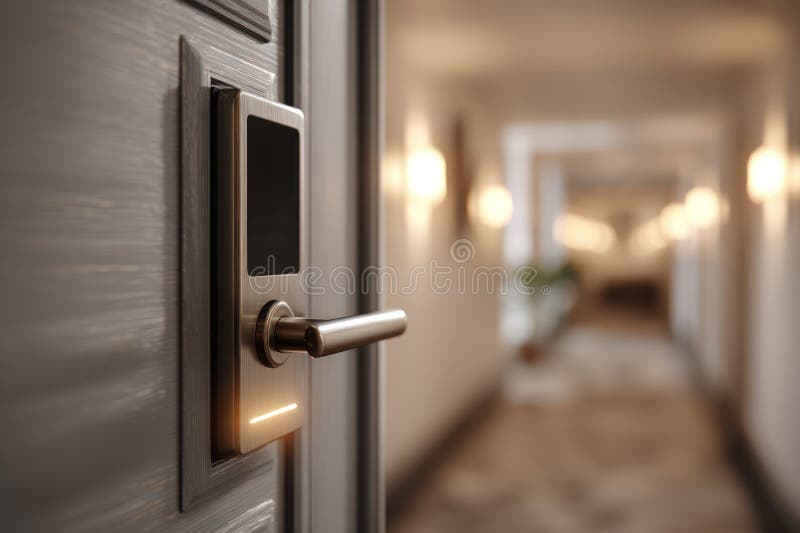 Smart Home Door Lock with Digital Keypad on Modern Wooden Door in ...