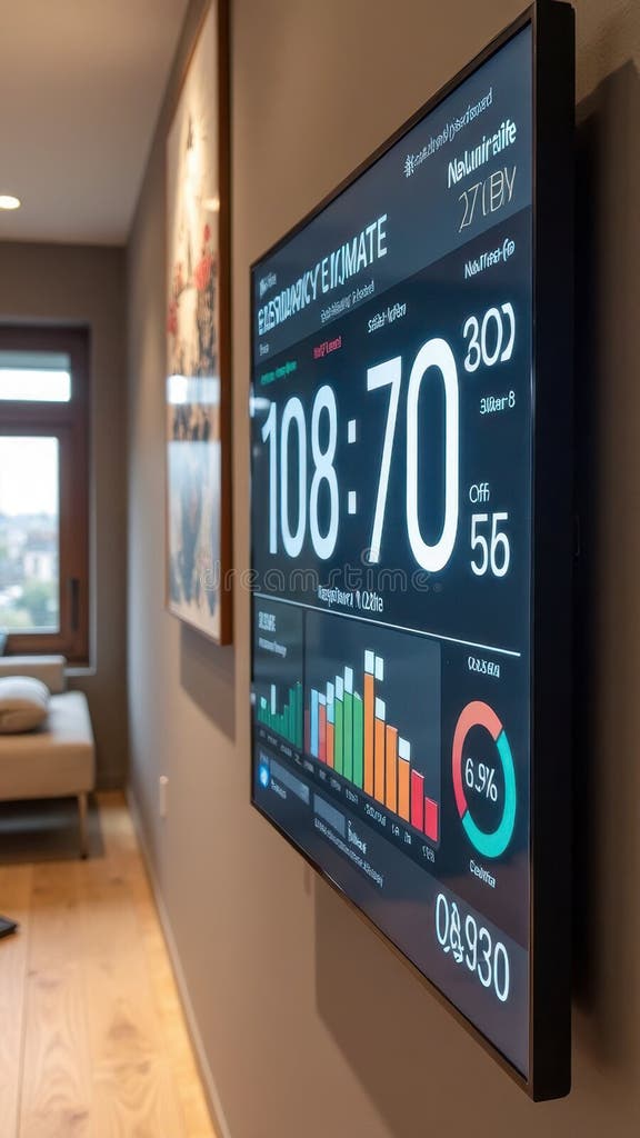 Smart Home Energy Dashboard Displayed on Modern Wall-mounted Screen in ...