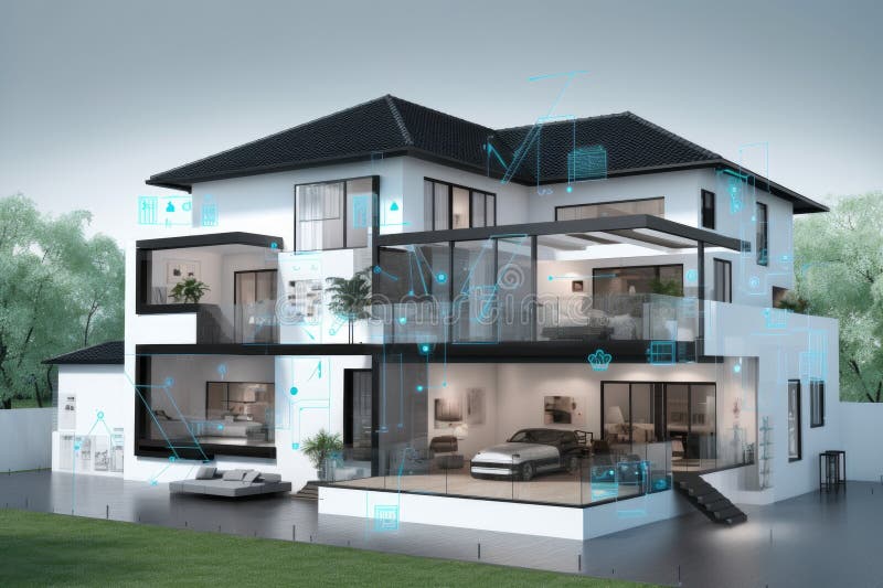A Smart Home Equipped with High-tech Security Systems, Including Facial ...