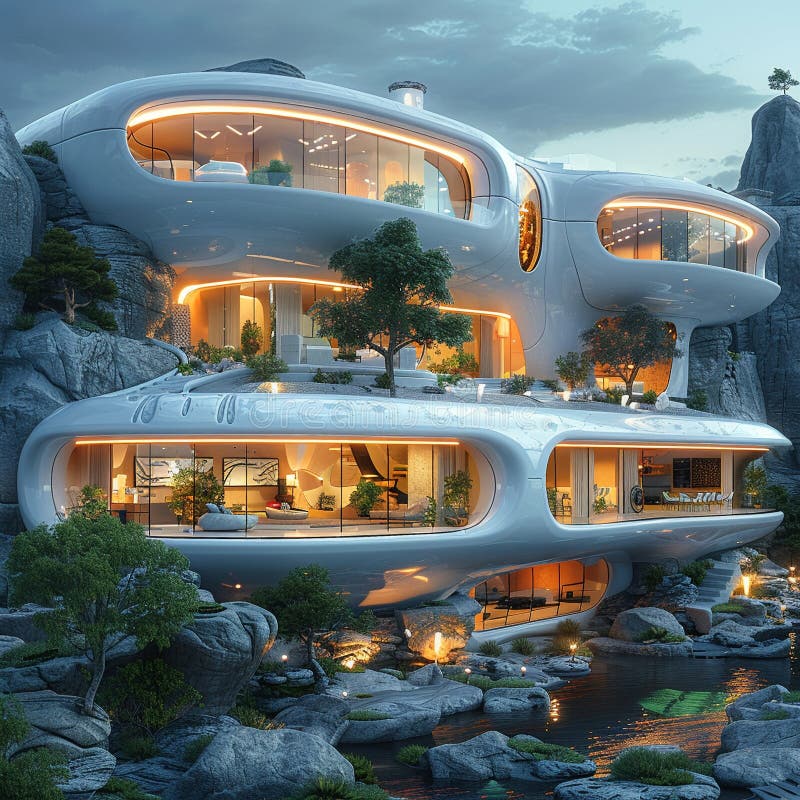 Smart Home Exterior with High-Tech Habitat Features Stock Photo - Image ...