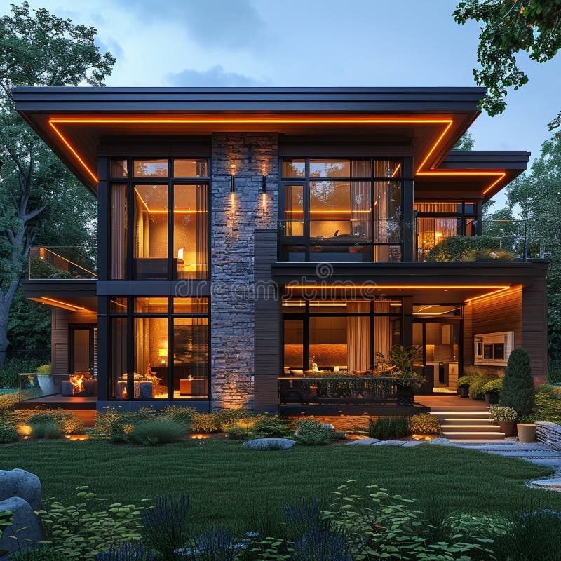 Smart Home Exterior with High-Tech Habitat Features Stock Image - Image ...