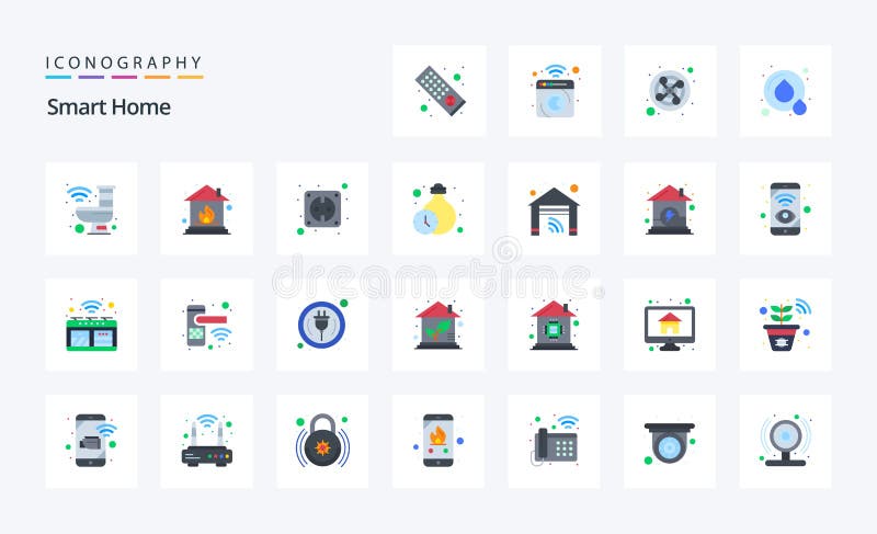 25 Smart Home Flat Color Icon Pack Stock Vector - Illustration of ...