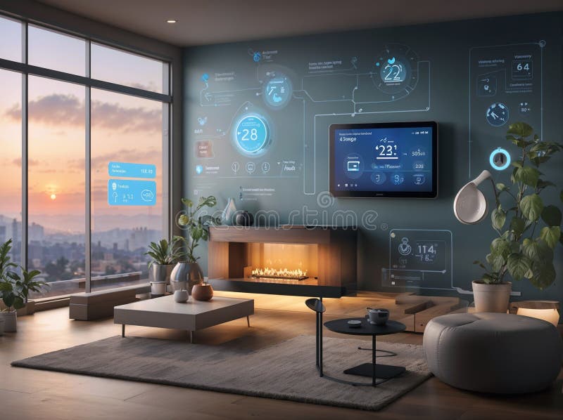 Smart Home of the Future with Communication Technology Stock Image ...