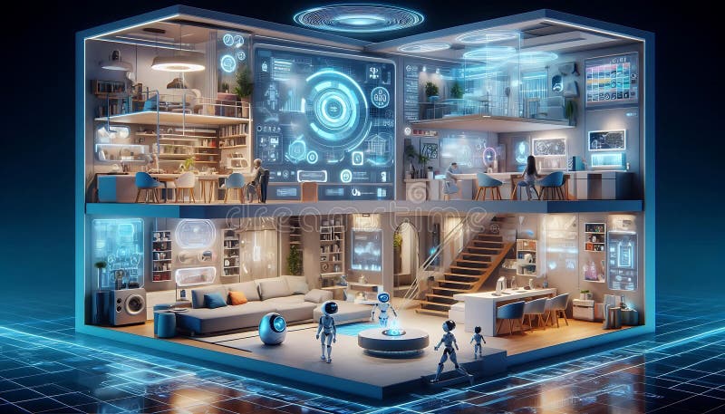 Smart Home of the Future with Interactive Technology and Robots Stock ...