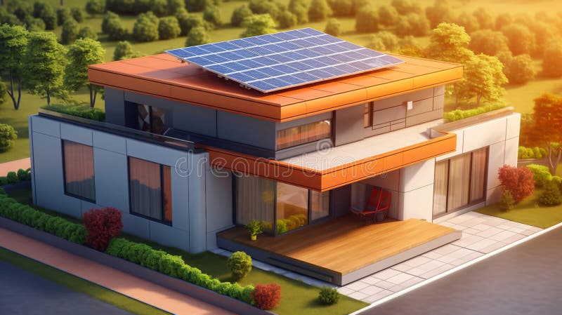 Smart Home of the Future with Solar Panels. Concept of Green Energy AI ...