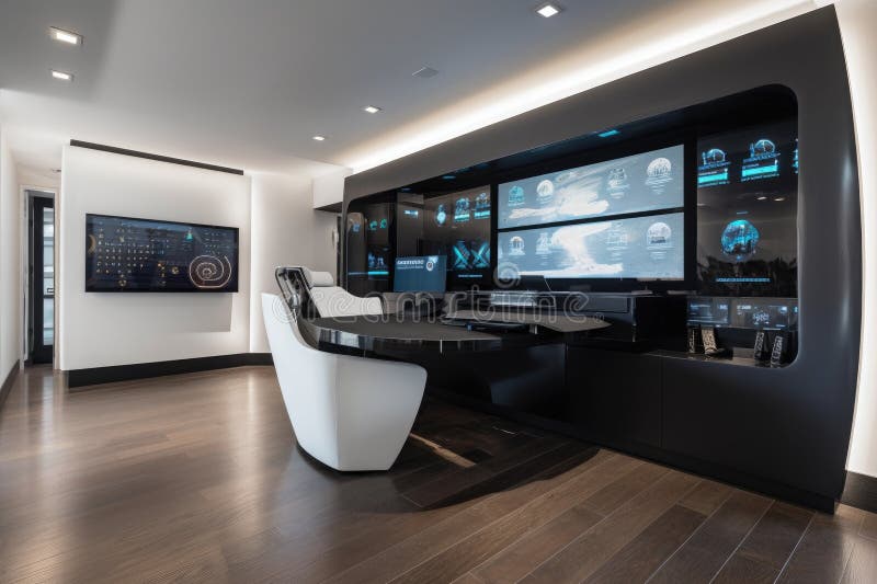Smart Home with Futuristic Control Panel, Touch Screen Display, and ...