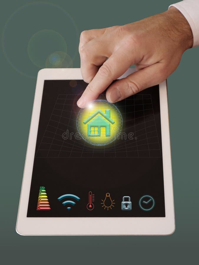 Smart Home Hand Using Tablet with Smart Home Application on Screen ...