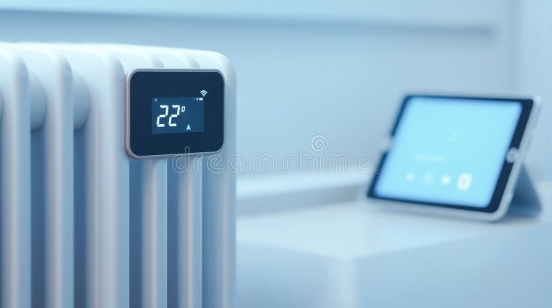 Smart Home Heating System with Digital Thermostat Display and Tablet ...