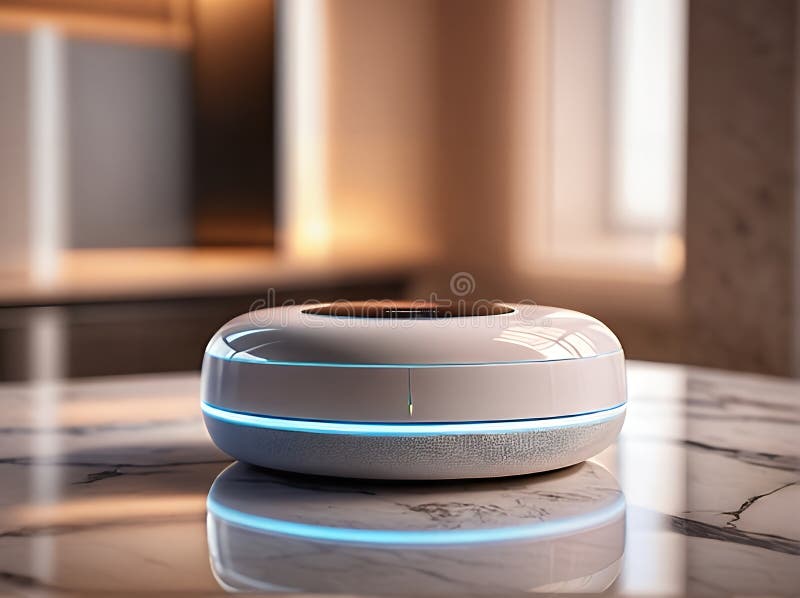 Smart Home Hub with Blue Led Light on Marble Countertop Stock Photo ...