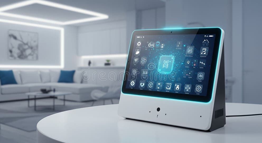 Smart Home Hub Display with Iot Interface in Modern Interior Stock ...