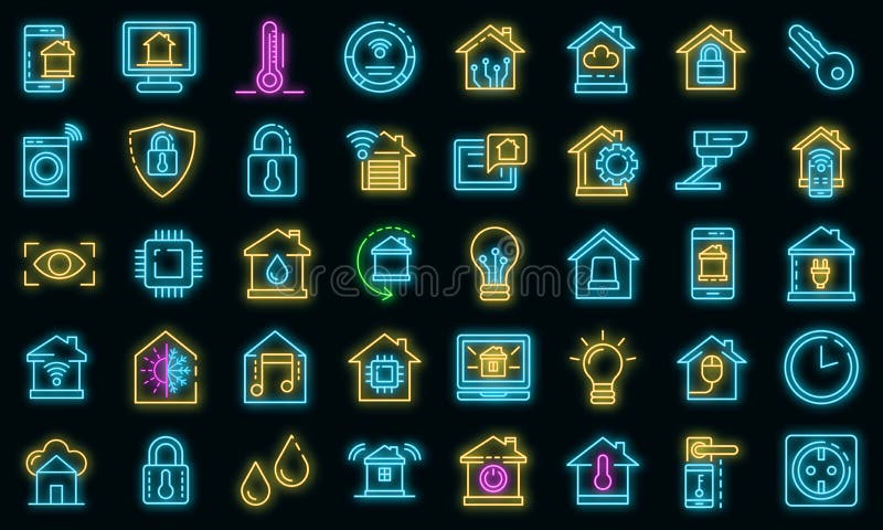 Smart Home Icons Set Vector Neon Stock Vector - Illustration of control ...