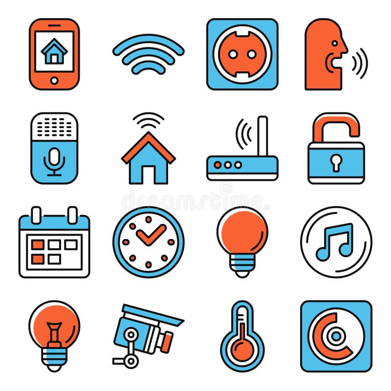 Smart Home Icons Set on White Background. Vector Stock Illustration ...