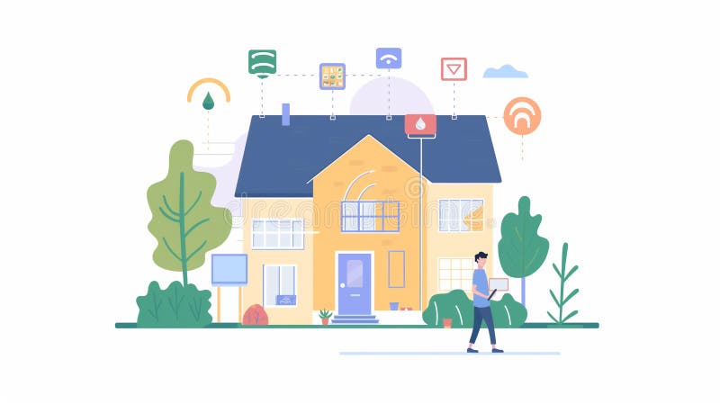 Smart Home Illustration with Connected Devices and Eco-friendly ...