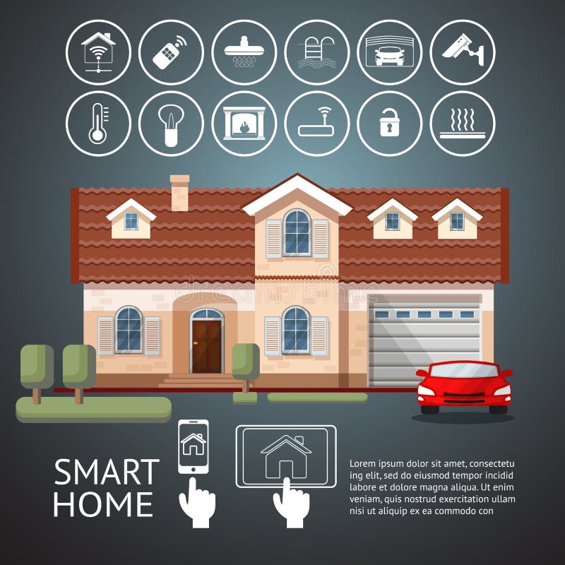 Smart Home Infographic with Facade House and Icons. Stock Vector ...