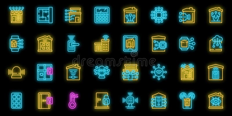 Smart Home Installation Icons Set Vector Neon Stock Vector ...
