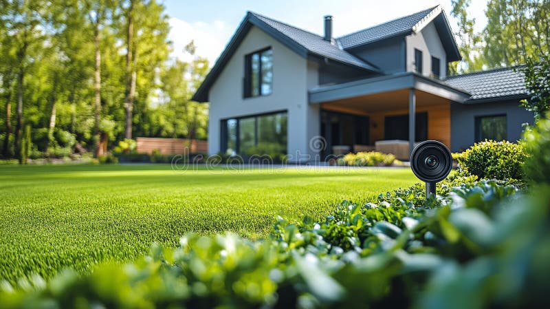 Smart Home with Integrated CCTV Cameras in a Modern Garden Setting ...