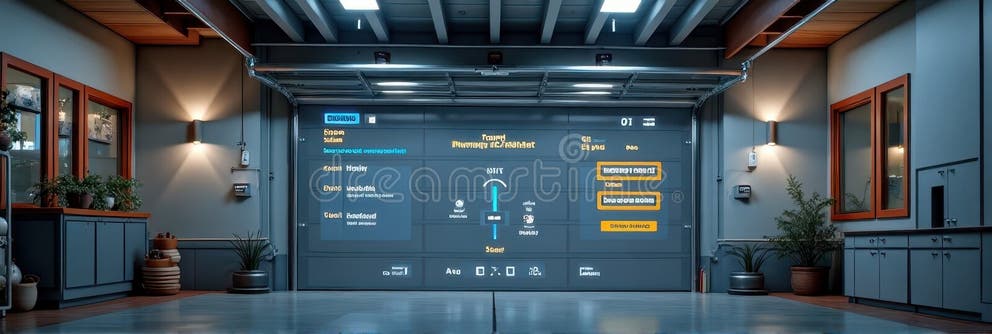 Smart Home Integrated Garage with Interactive Control Panel Displaying ...