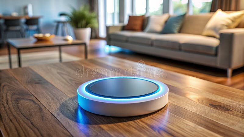 Smart Home Integration Sleek Circular Device with Ambient Blue Light ...