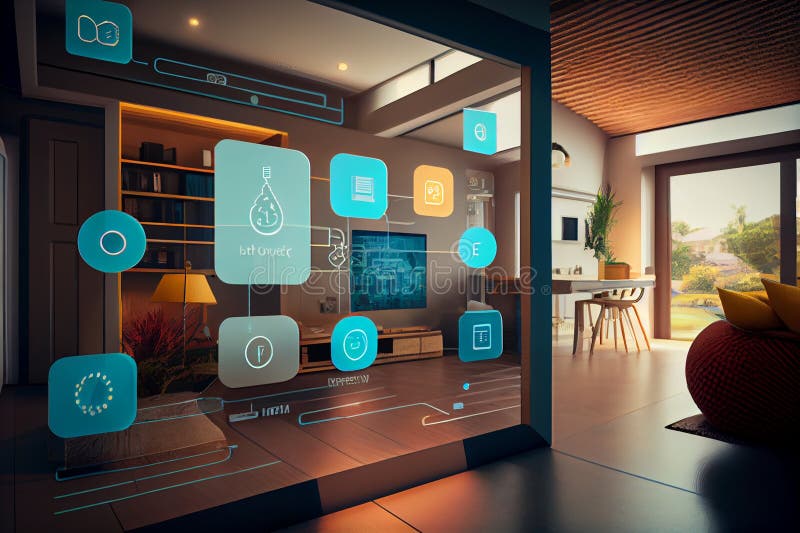 Smart Home Interface with Augmented Realty of IOT Stock Illustration ...