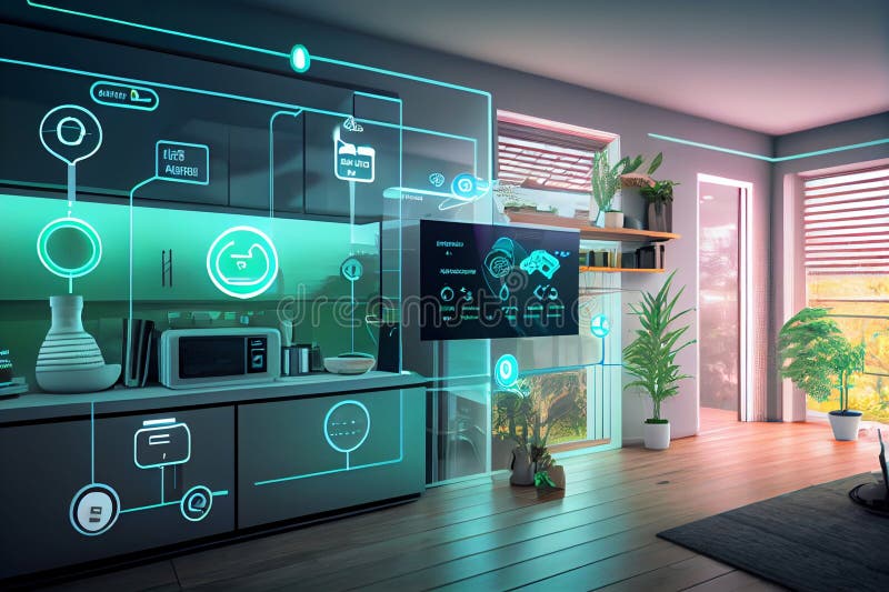 Smart Home Interface with Augmented Realty of IOT Stock Illustration ...