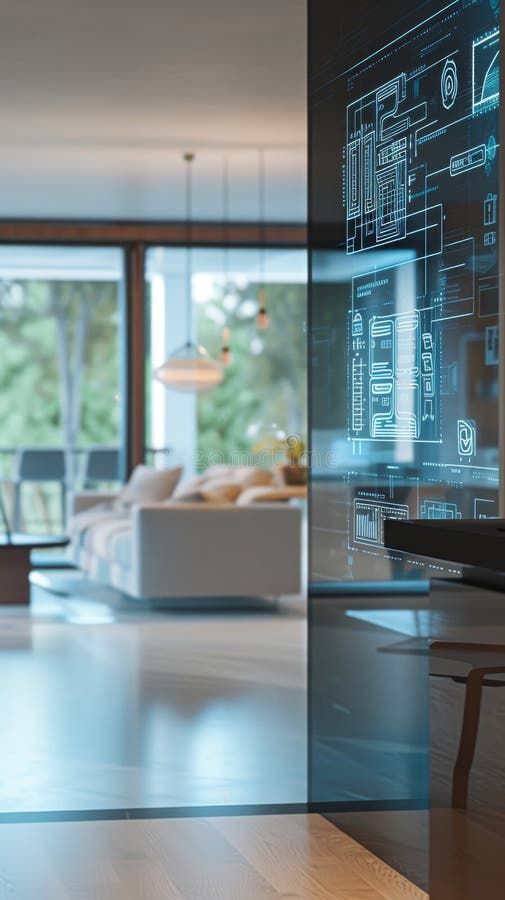 Smart Home Interface on a Digital Glass Panel Stock Image - Image of ...