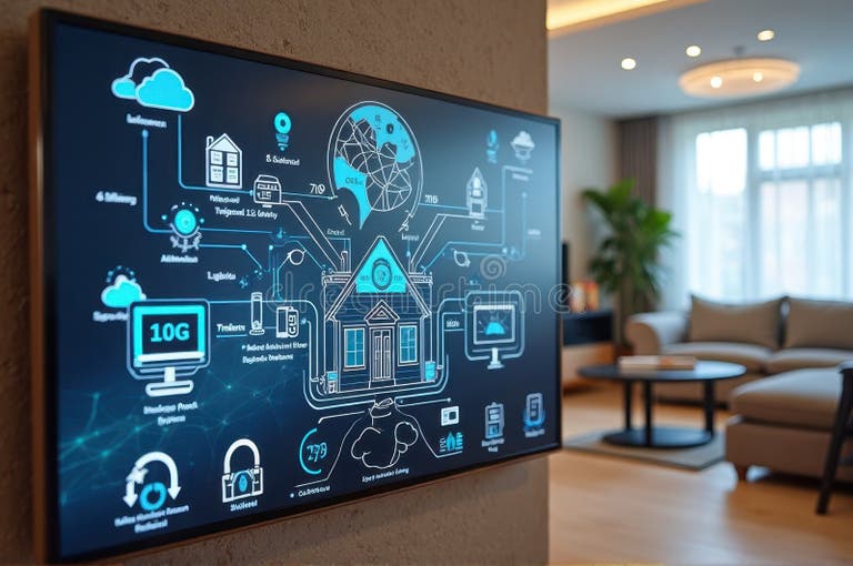 Smart Home Interface Display in Modern Living Room Stock Image - Image ...