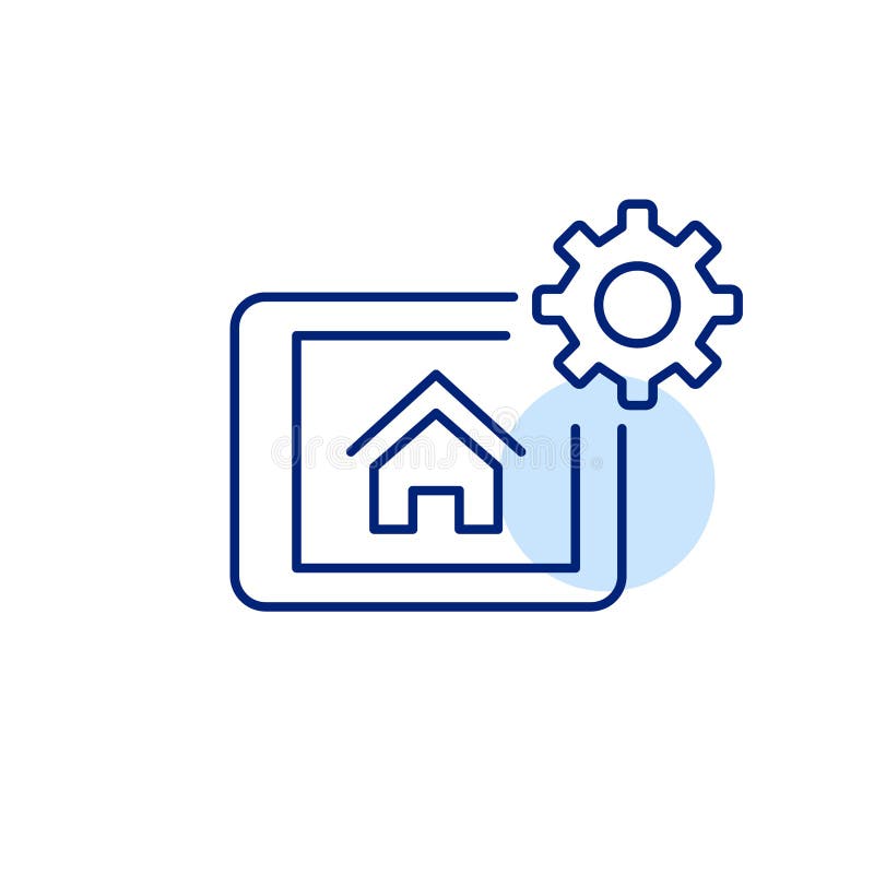 Smart Home Interface on Tablet and Cogwheel. Home Automation Settings ...