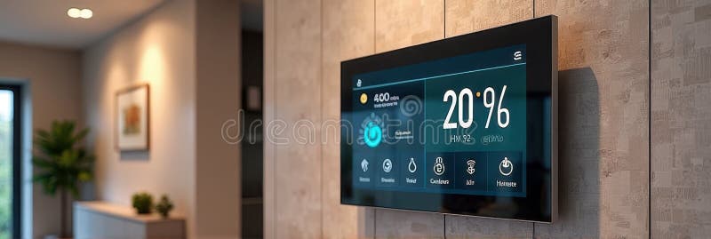 Smart Home Interior with Wall-mounted Interactive Climate Control Panel ...