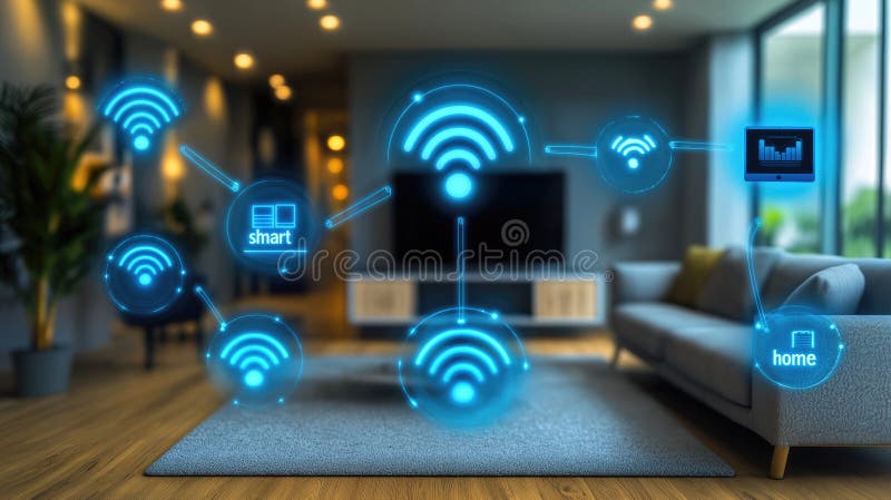 Smart Home Interior Wireless Connectivity Iot Technology Icons Modern ...