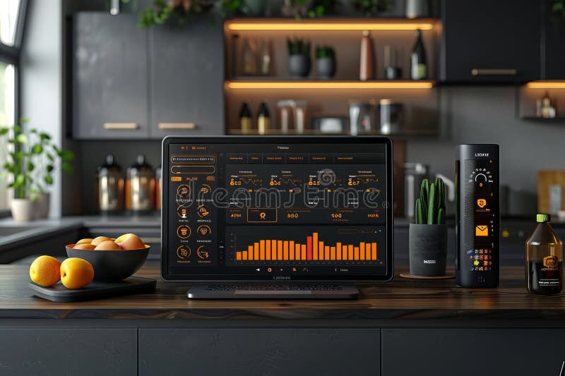 Smart Home Kitchen Dashboard Featuring Technology Interface and Stylish ...