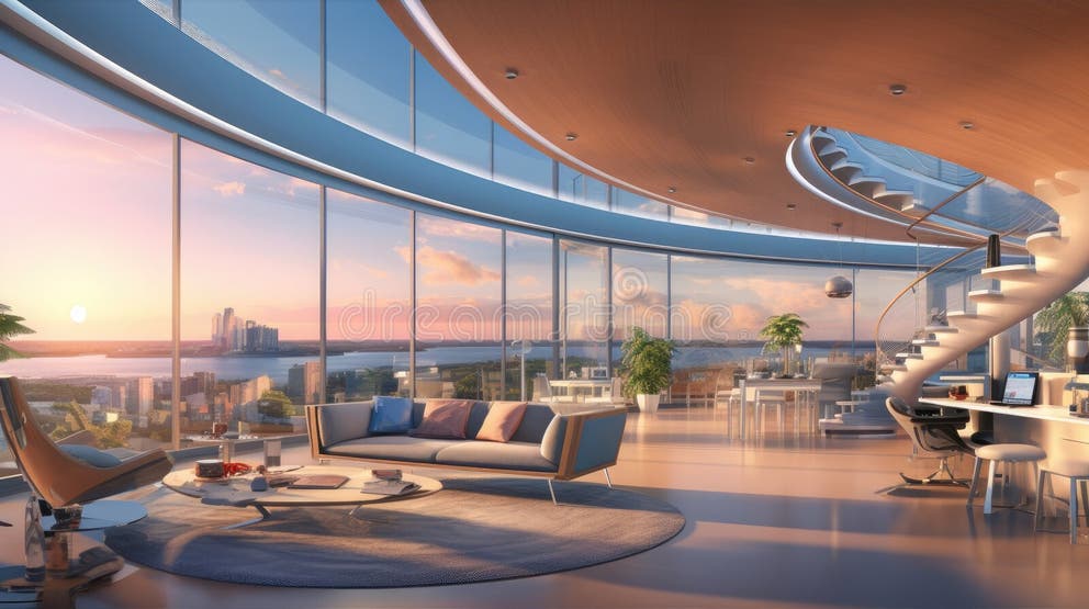 Smart Home with Large Panoramic Windows. Stock Image - Image of ...