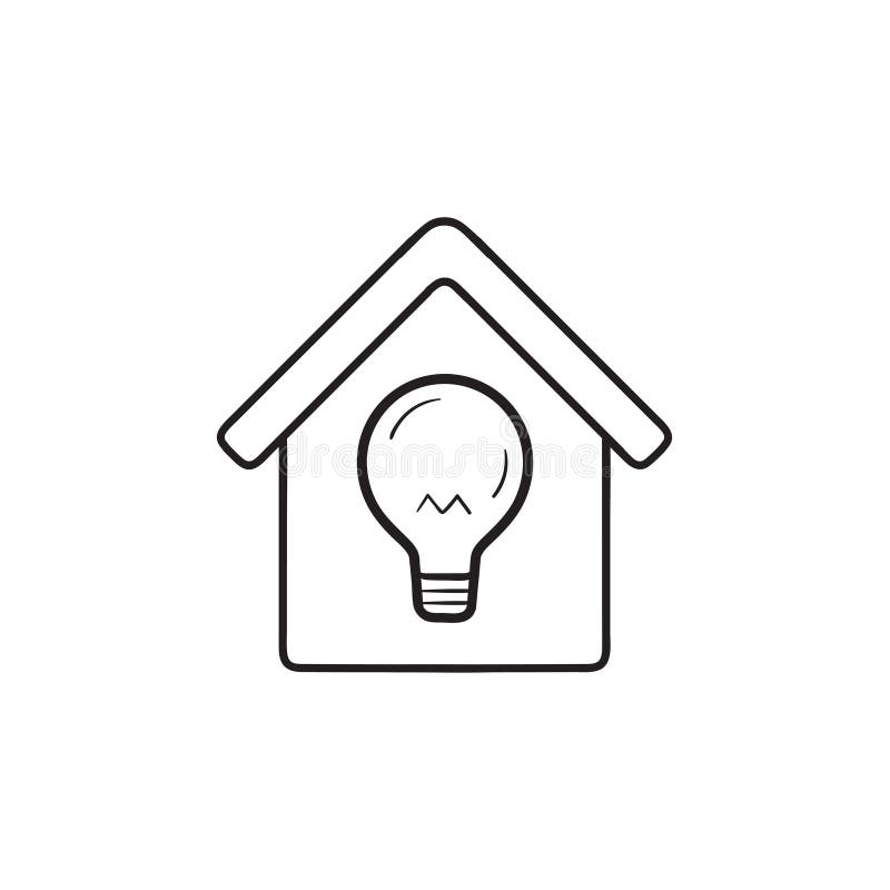 Smart Home with Light Bulb Hand Drawn Outline Doodle Icon. Stock Vector ...