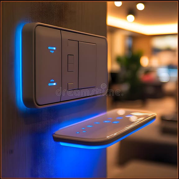 Smart Home Light Switch with Blue LED Illumination - Realistic Image ...