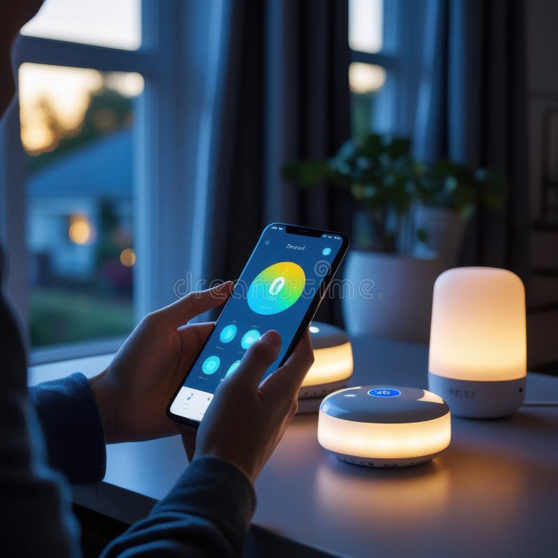 Smart Home Lighting Controlled by Smartphone App Stock Illustration ...