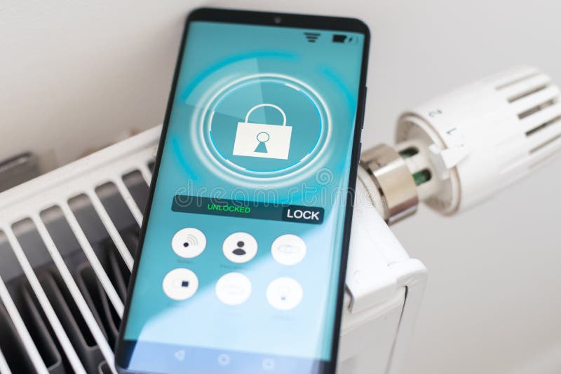 Smart Home: Man Controlling Heating Using App Stock Image - Image of ...