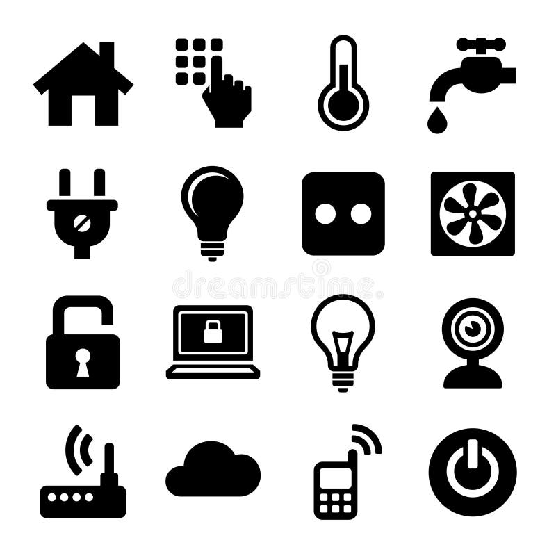 Smart Home Management Icons Set. Vector Stock Vector - Illustration of ...
